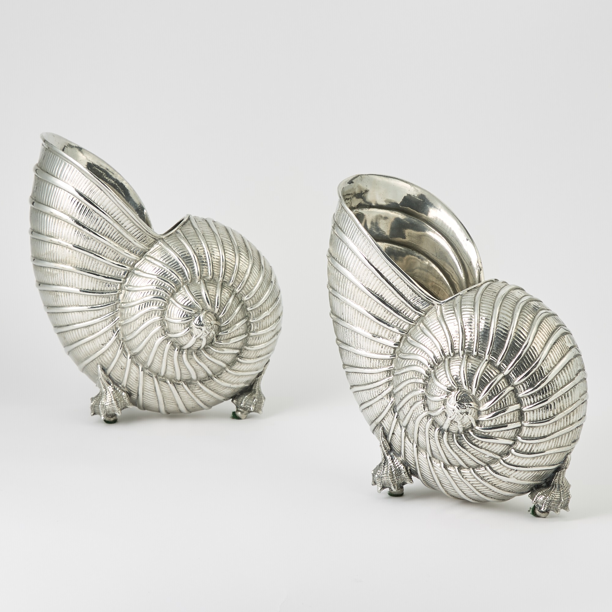Lot 551 - Pair of Silver Plated Nautilus Shell Vases
